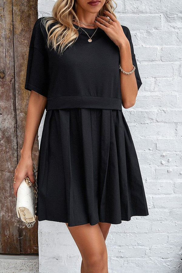 Drop Shoulder All Black 2 Part Dress - SNAP-Something New And Pretty