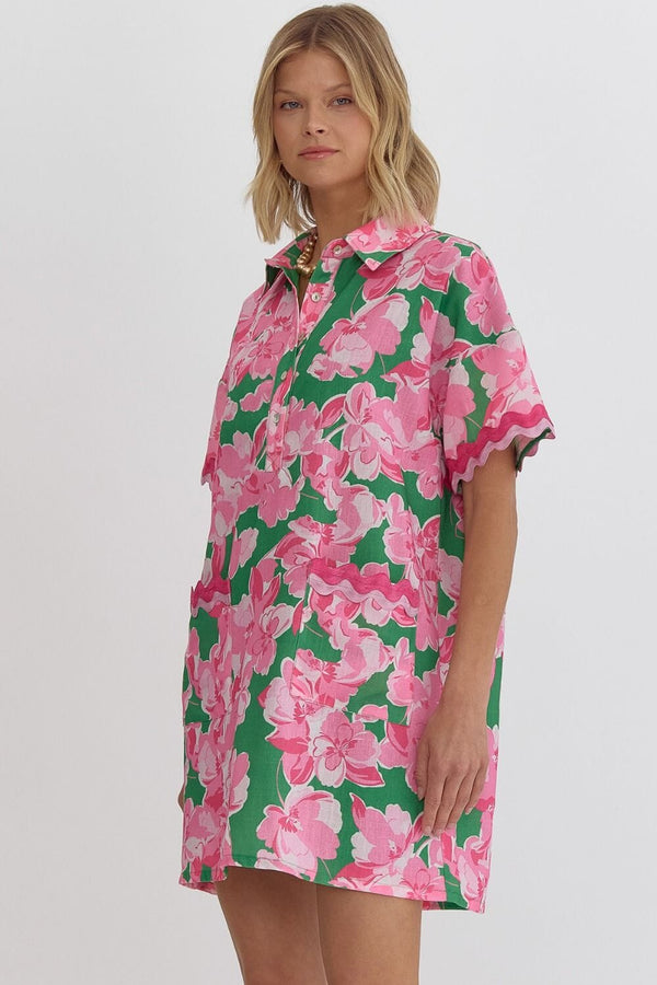 Floral Collared Dress with Ric Rac Trim - SNAP-Something New And Pretty