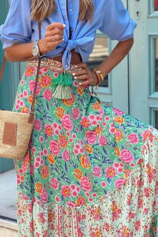 Floral Colorblock Maxi Skirt - SNAP-Something New And Pretty