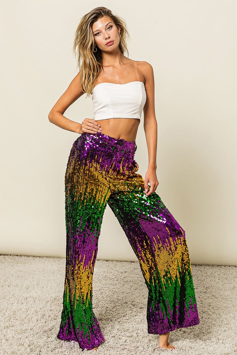 MARDI GRAS SEQUIN WIDE PANTS - SNAP-Something New And Pretty