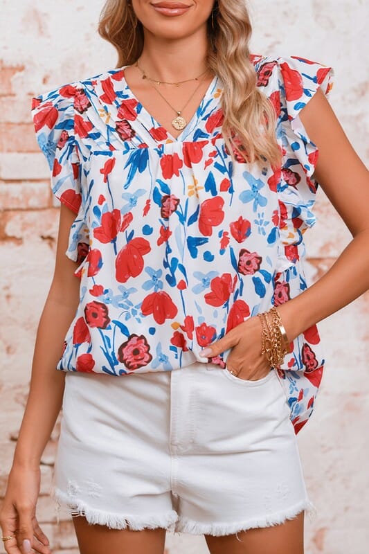 Red, White and Blue Floral Flutter Top – SNAP-Something New And Pretty