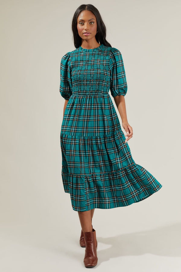 Melody Green Plaid Midi - SNAP-Something New And Pretty
