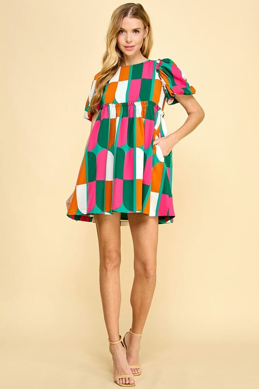 Mod Print Puff Sleeve Dress – SNAP-Something New And Pretty