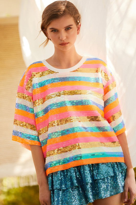 Multi Stripe Sequin Top - SNAP-Something New And Pretty