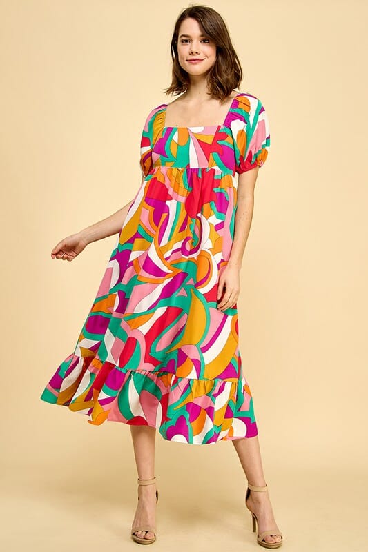 Pink Mod Print Midi - SNAP-Something New And Pretty