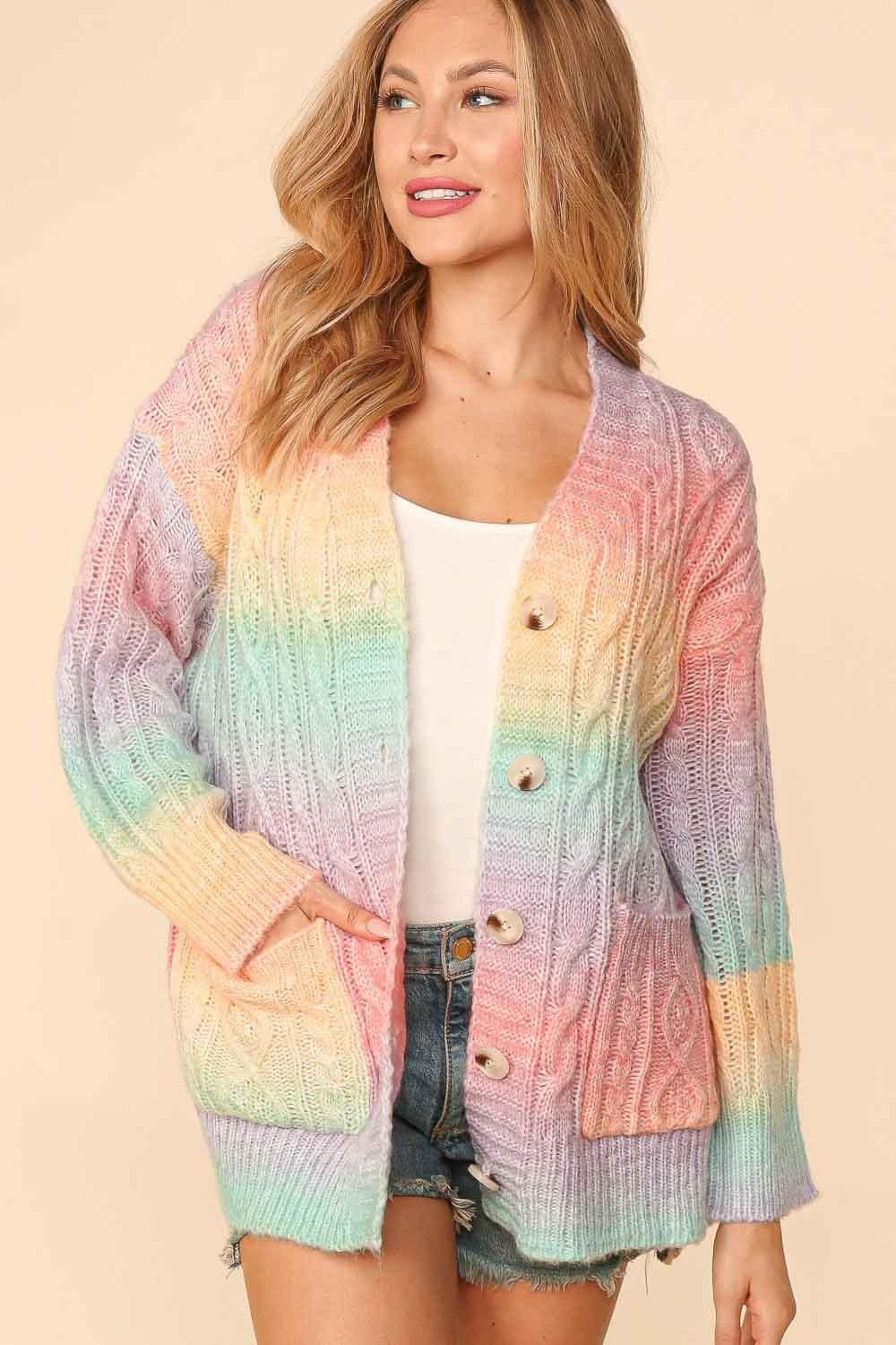 Rainbow Button Cardigan - SNAP-Something New And Pretty