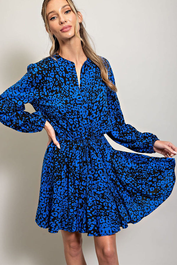 Royal Blue Animal Print Flare Dress - SNAP-Something New And Pretty