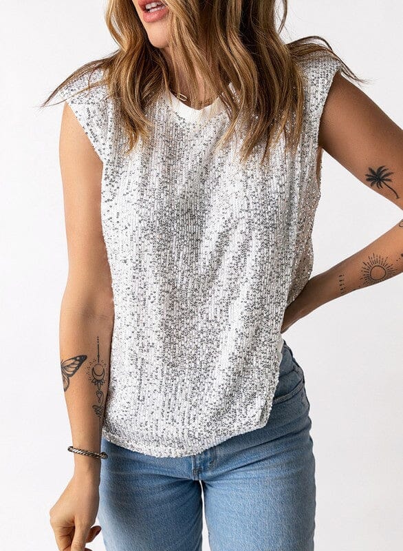 Sequin Shoulder Pad Top - SNAP-Something New And Pretty