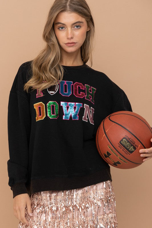 Touchdown Sequin Patch Sweatshirt - SNAP-Something New And Pretty