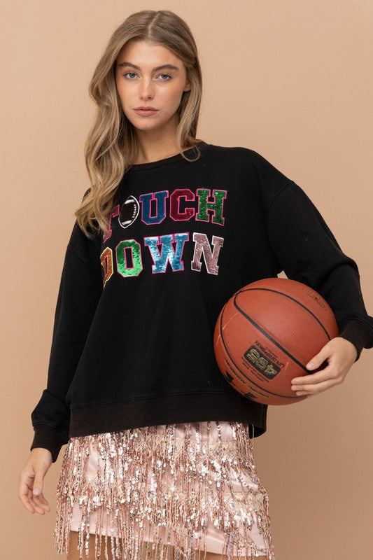 Touchdown Sequin Patch Sweatshirt - SNAP-Something New And Pretty