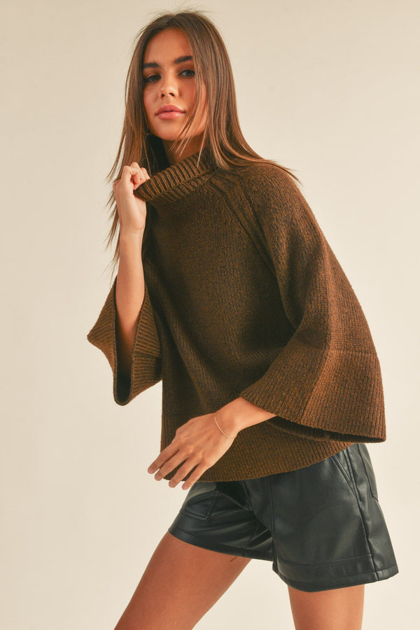 Turtleneck Wide Neck Cape Style Sweater - SNAP-Something New And Pretty